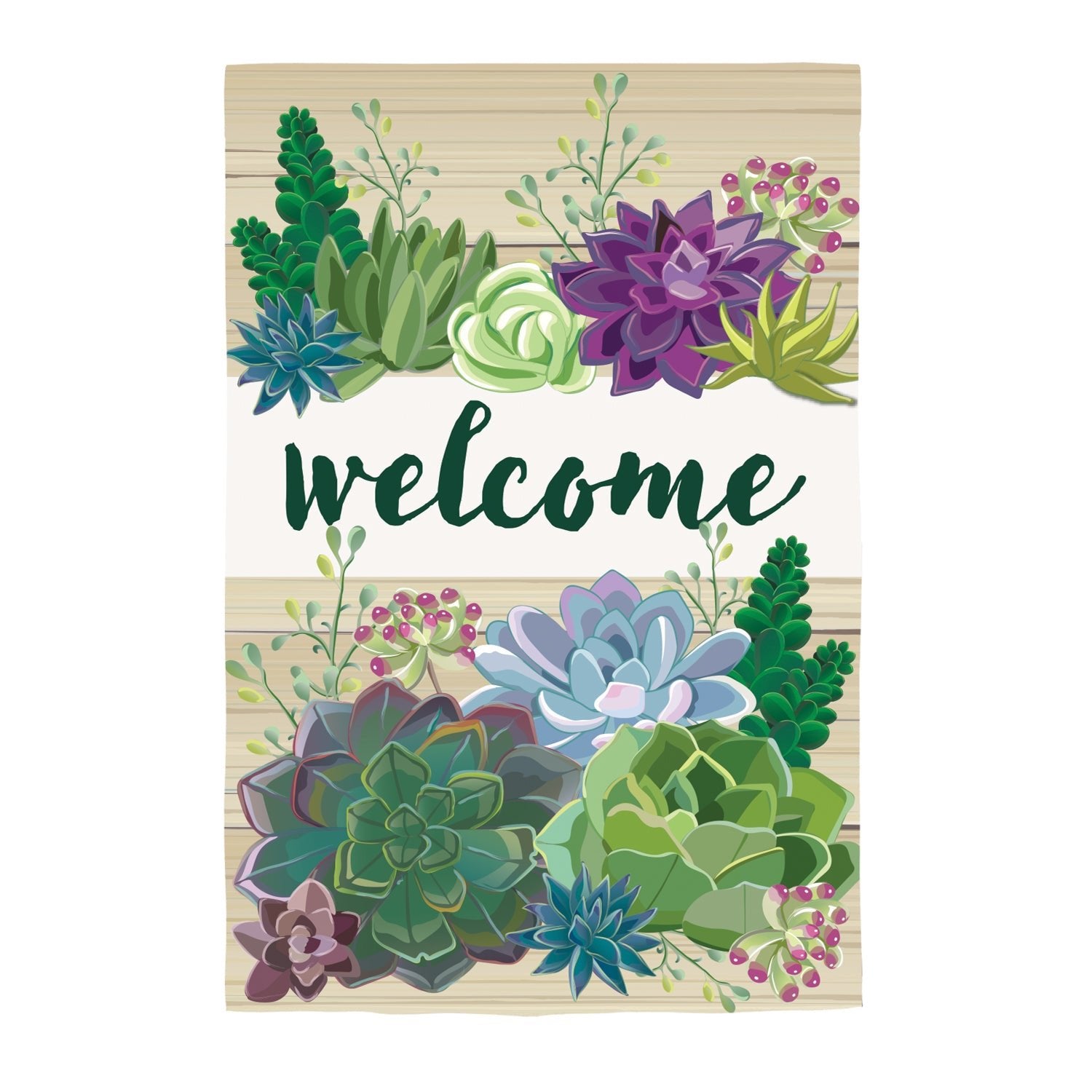 Succulent Burlap House Flag