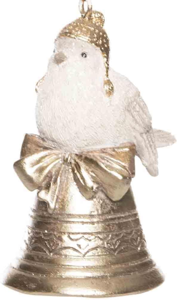 Champagne & White Bird Bell Ornament (Silver)