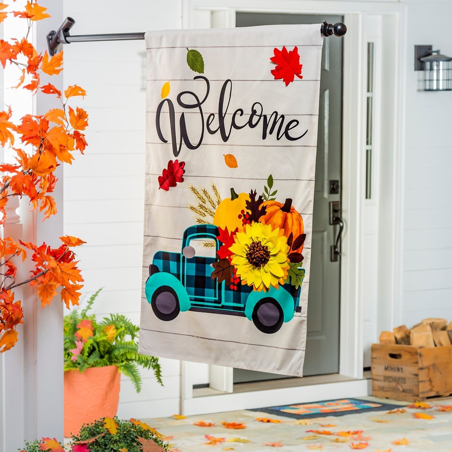 Fall Plaid Truck Linen Flags | Autumn Flags | FlagLadyUSA.com