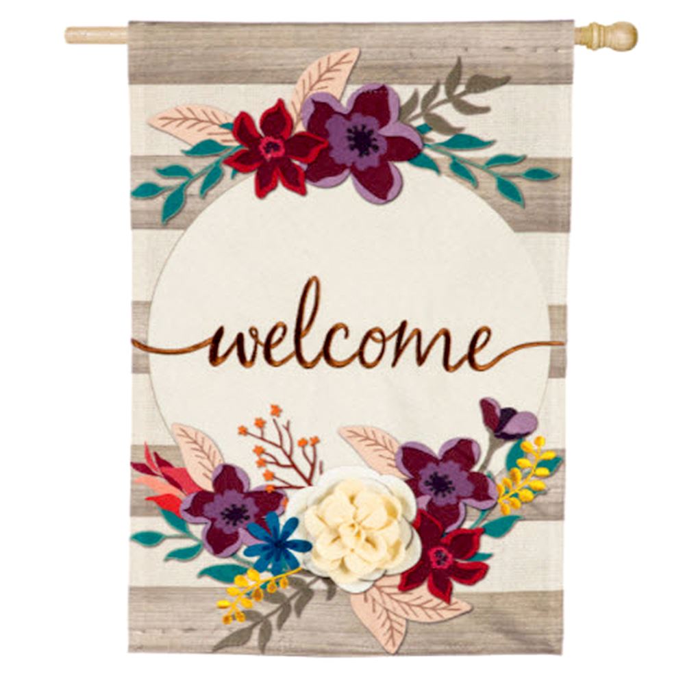 Fall Stripes Welcome Linen Banner Flag | Autumn Flags | FlagLadyUSA.com