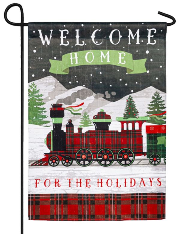 Home for the Holidays Train Garden Suede Flag | FlagLadyUSA.com