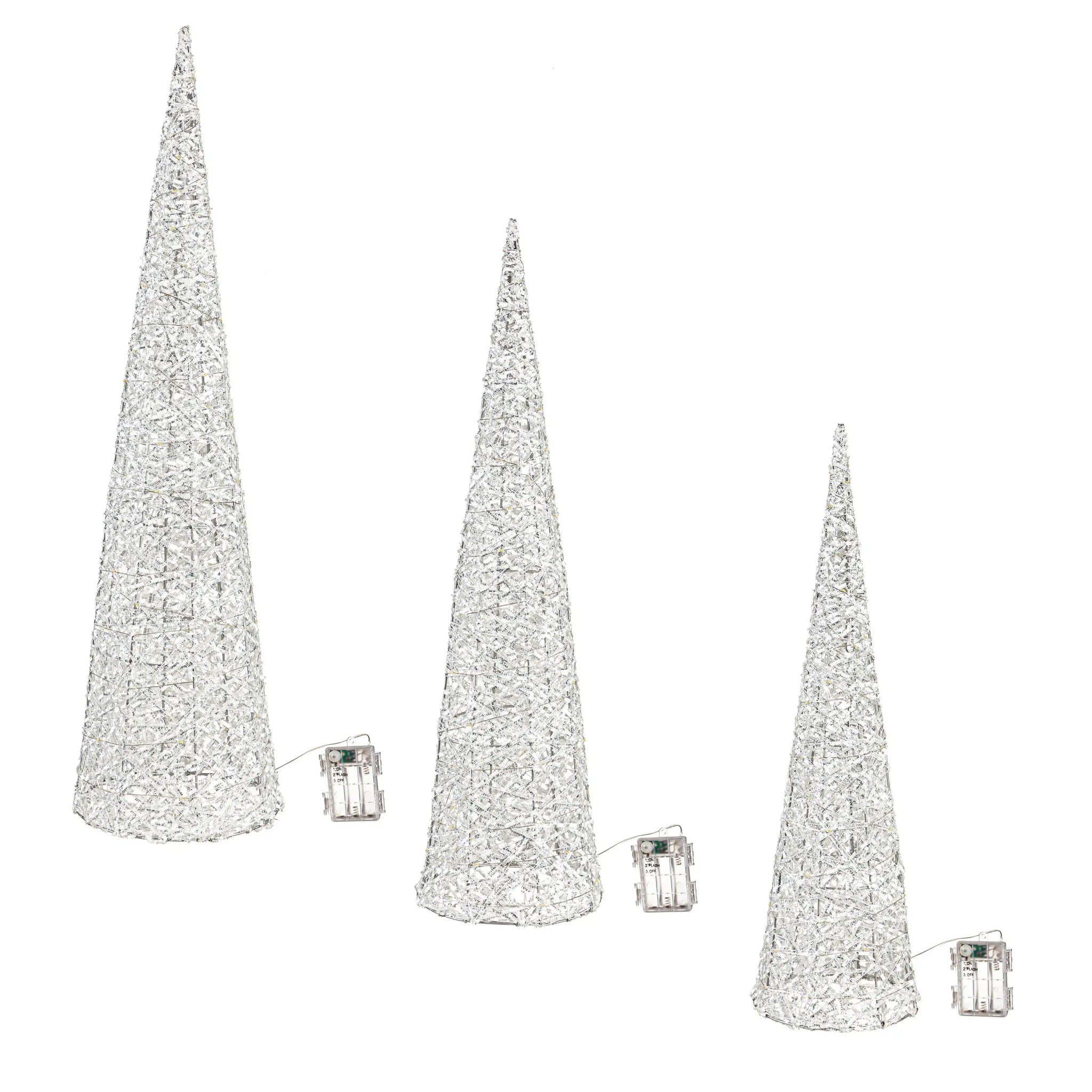 LED Christmas Tree Decor Silver Set of 3