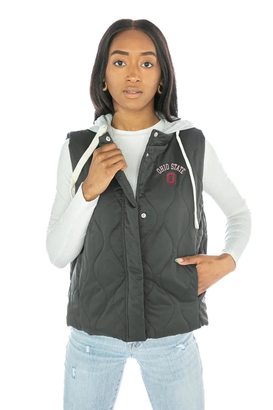 OHIO STATE BUCKEYES HEADLINER HOODED PUFFER VEST