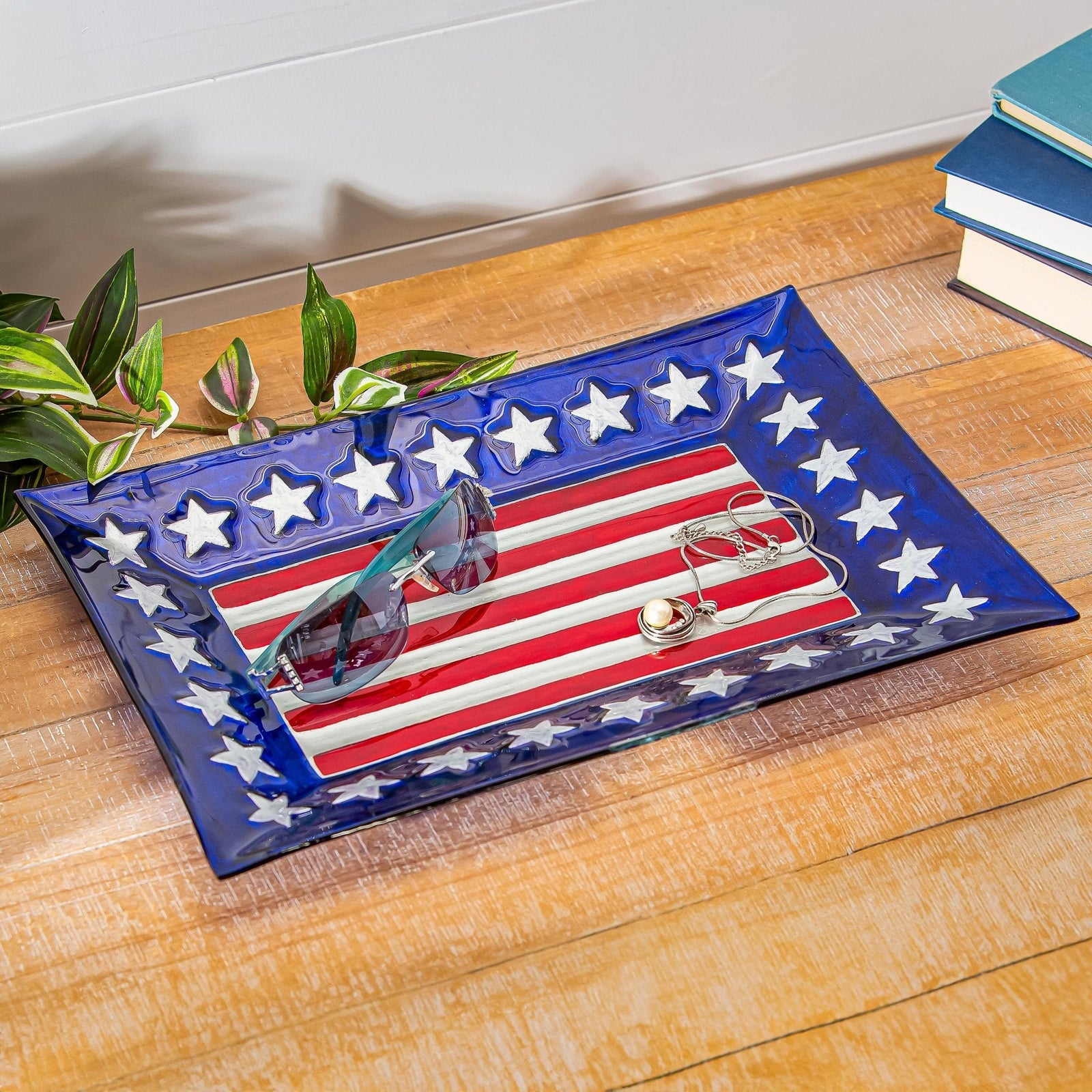 Patriotic Rectangular Glass Decorative Tray (15"L)