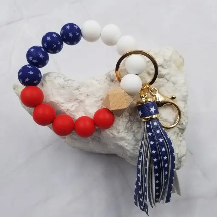 Patriotic Silicone Beaded Bangle Keychain