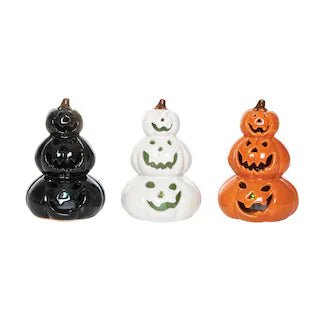 Triple Halloween Pumpkin Stack W/LED White or Orange