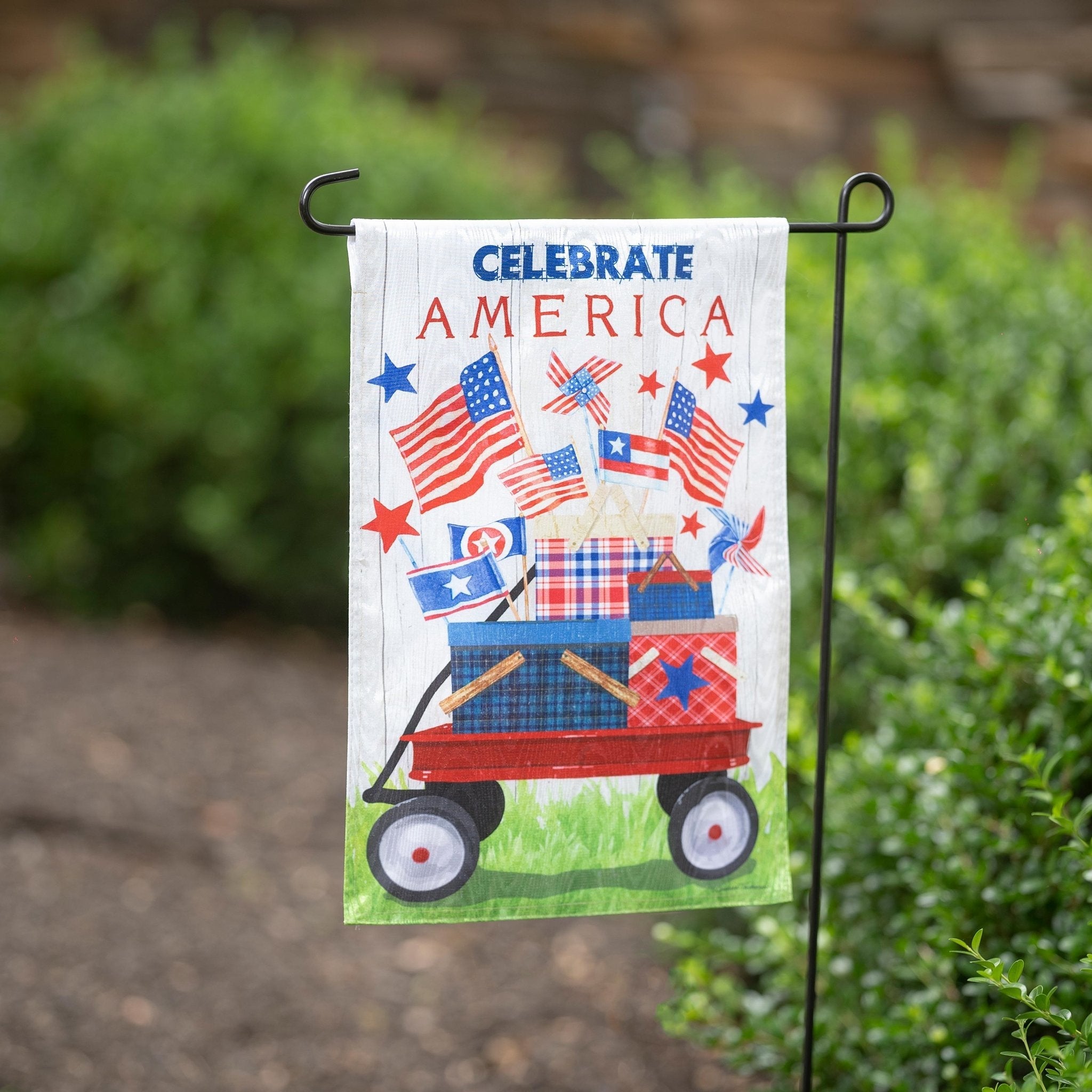 Vintage Patriotic Wagon Garden Flag